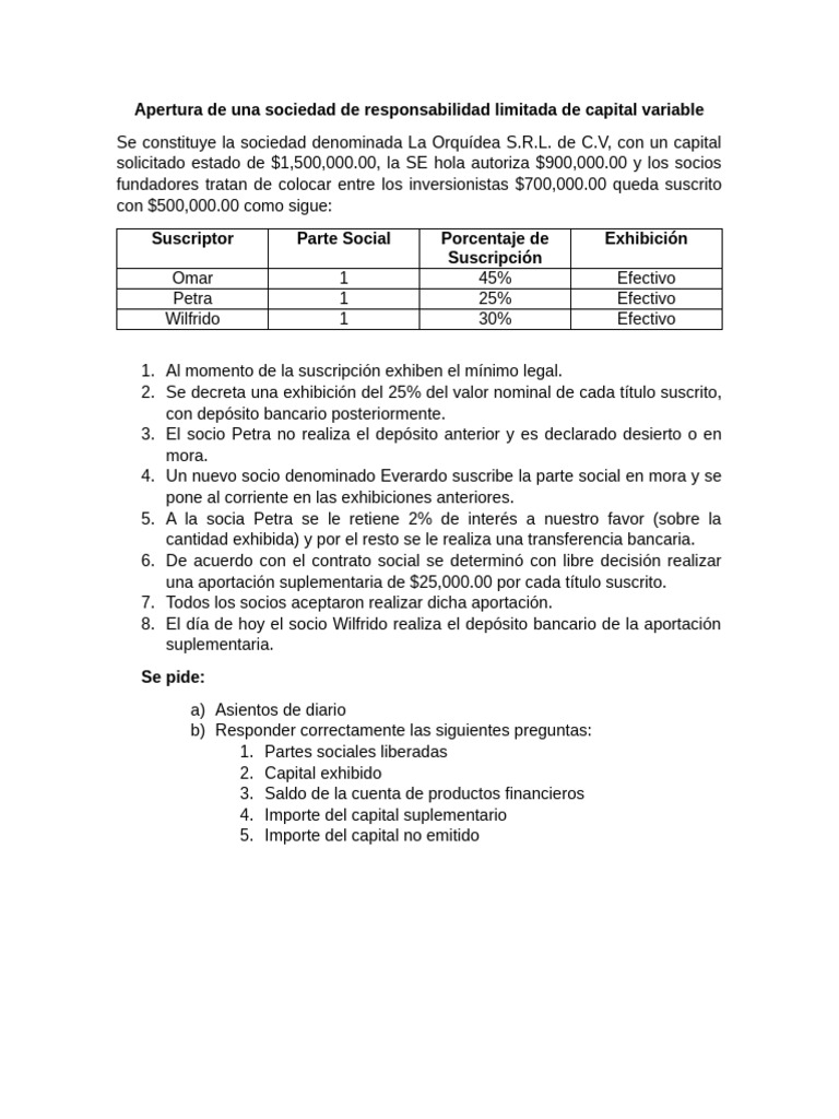 Apertura de Una Sociedad de Responsabilidad Limitada de Capital Variable | PDF | Negocios ...