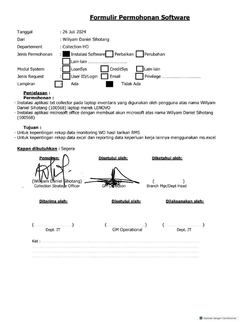 2024 - FPS - Permohonan Instalasi TXT Collector & Akun Ms - Office - Willyam Daniel Sihotang) | PDF