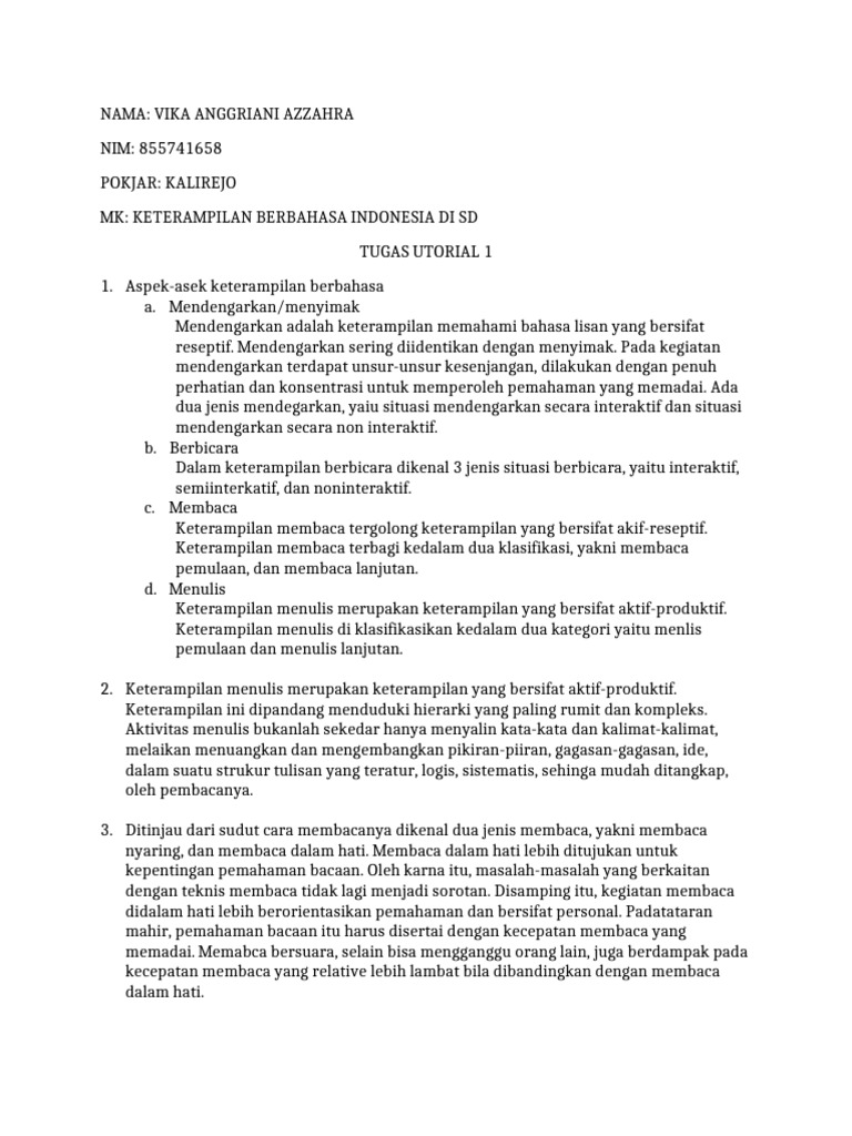 B.indonesia Di SD Vika 1 | PDF | Karier & Perkembangan