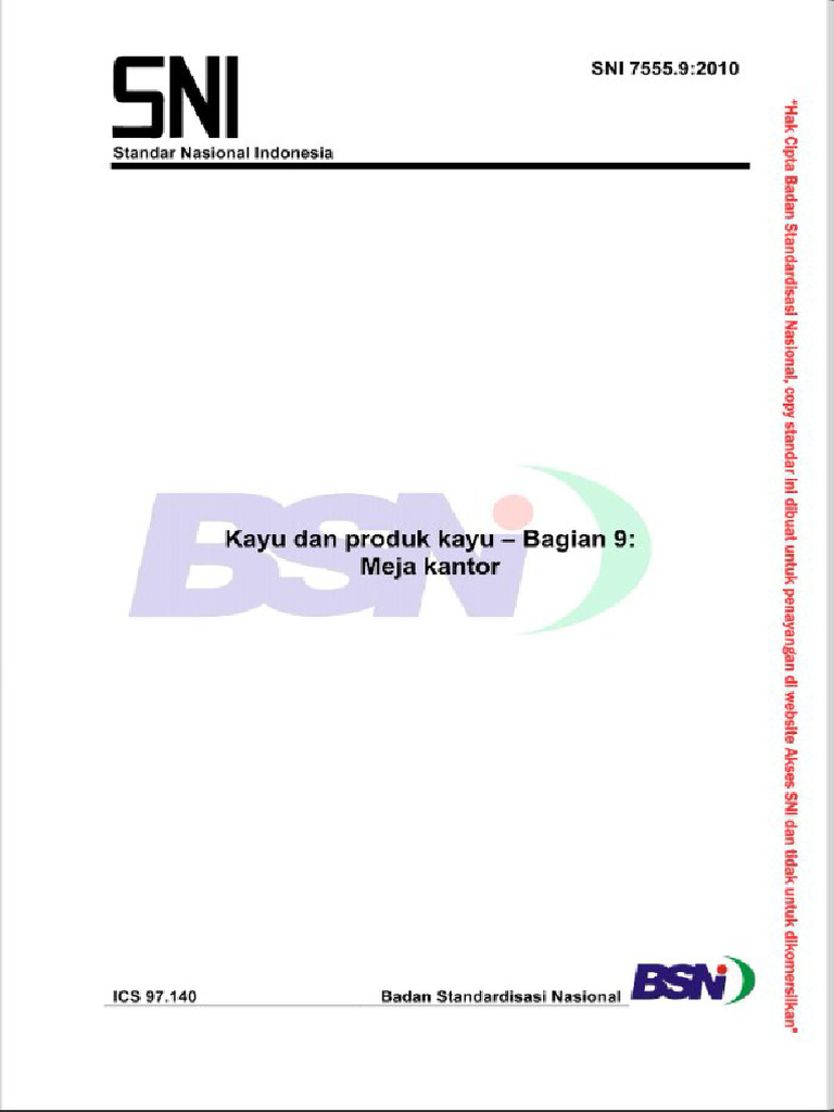 SNI 7555.9-2010 Kayu Dan Produk Kayu - Bagian 9 - Meja Kantor | PDF