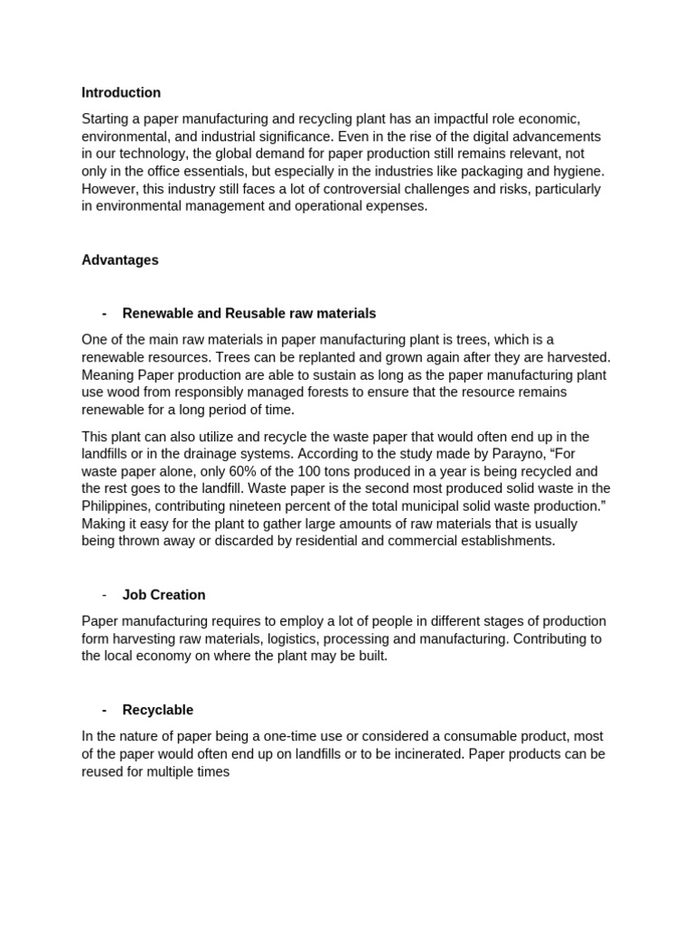 Pros and Cons of Paper Manufacturing | PDF | Recycling | Paper