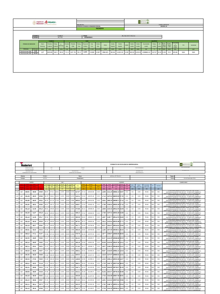 TDM-MC-04 Tabla de Datos y Promedios - POZO ACTUL 4 04-11-24 | PDF | Química Física | Metrología
