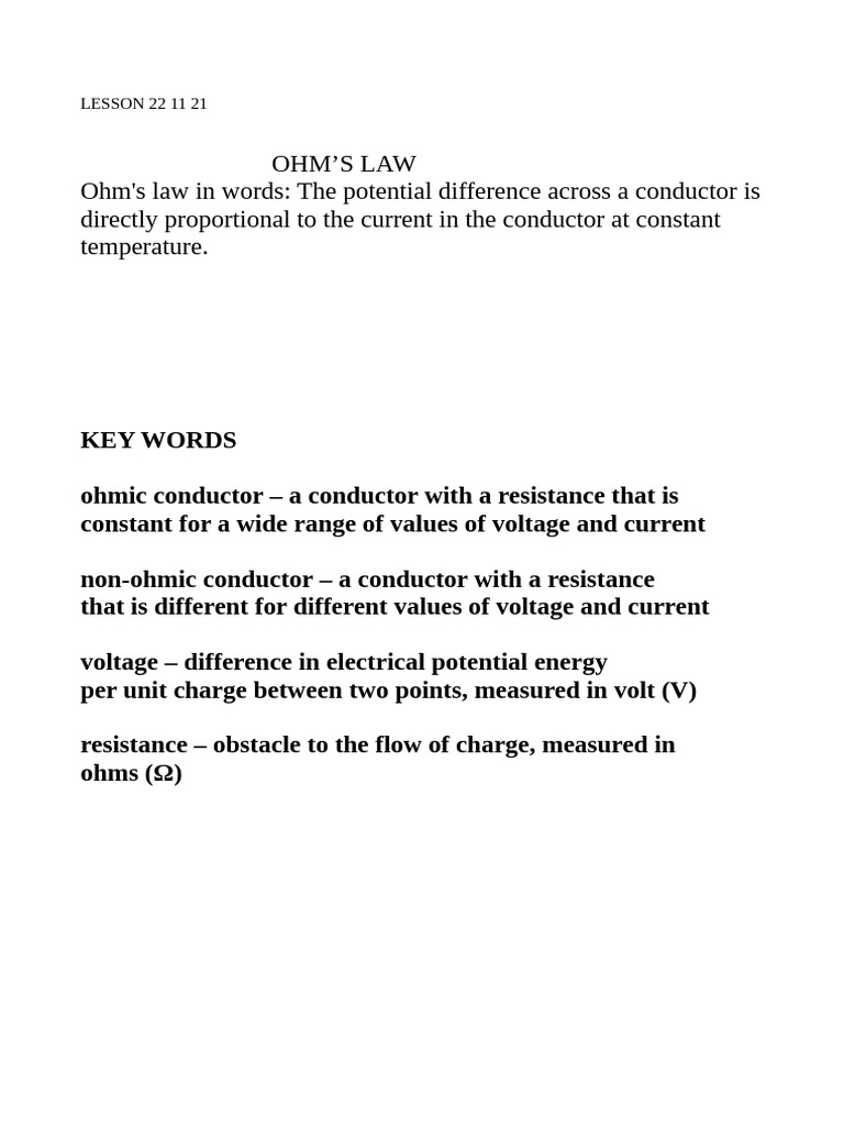 Lesson 22 Ohm's Law | PDF