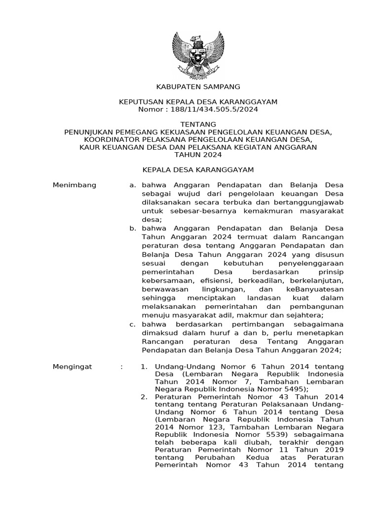 2024 - SK PKPKD Dan PPKD (WWW - Ciptadesa.com) | PDF | Pengelolaan Keuangan & Uang | Hukum