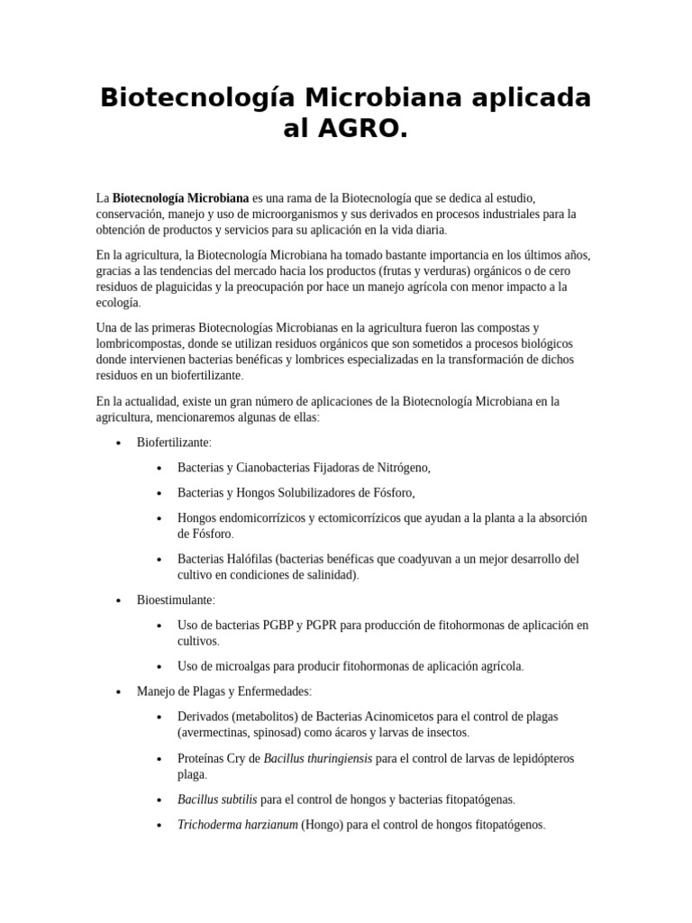 Biotecnología Microbiana Aplicada Al AGRO | PDF | Biotecnología | Alimentos