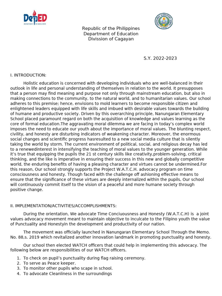 Accomplishment Report Sy 2022 | PDF | Cognition | Liberal Arts Education