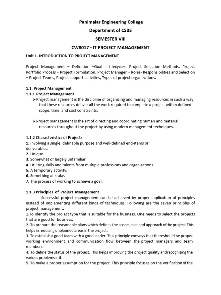 ITPM Unit 1 | PDF | Project Management | Net Present Value