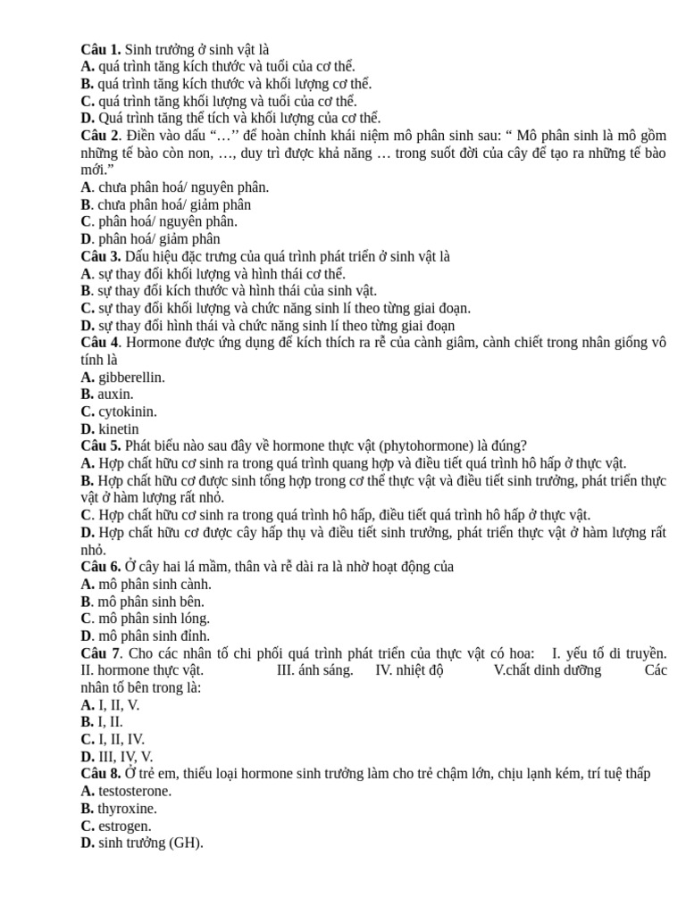 Đề Cương Ôn Thi Hkii - Sinh 11 (23-24) - GV | PDF