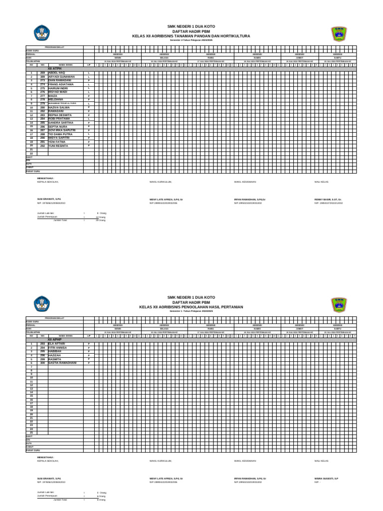 FORMAT ABSEN SISWA SEMESTER 1 Tahun Ajaran 2024-2025 OK | PDF