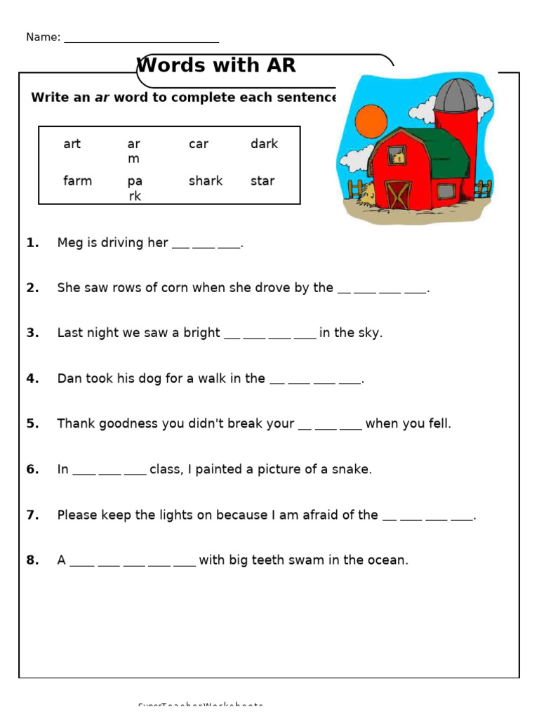 AR Words Worksheet with Answers | PDF