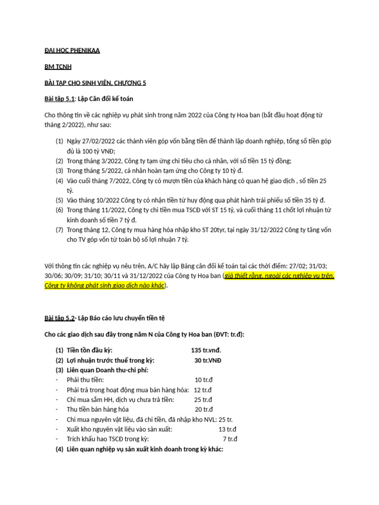 Bai tap Ch 5 | PDF