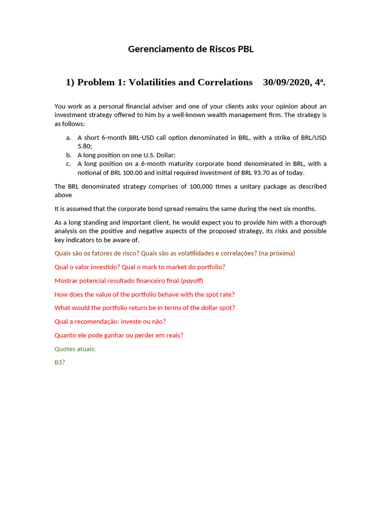 Problem 1 - Gerenciamento de Riscos PBL - Guide | PDF