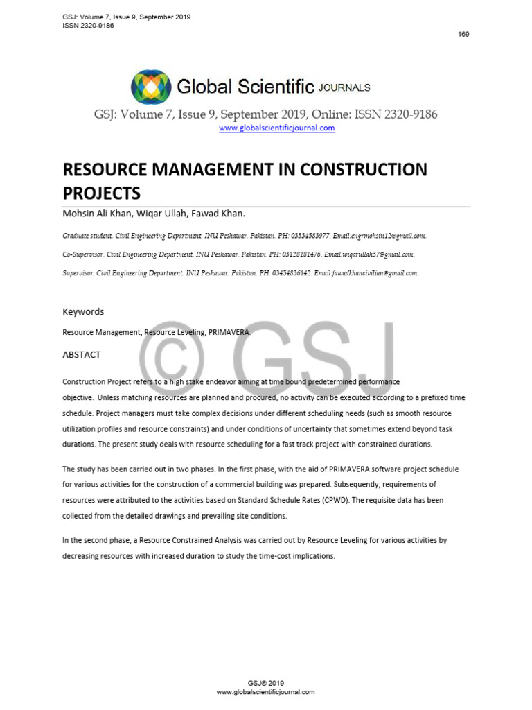 Resource Management in Construction Projects | PDF | Cost
