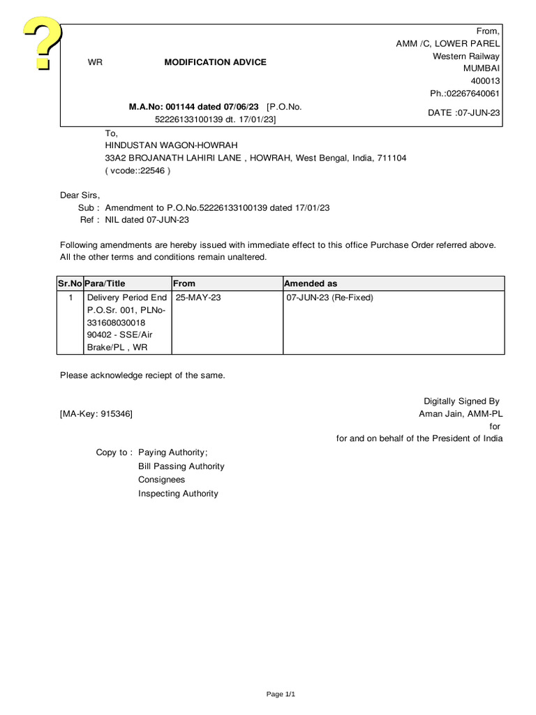 Modification Advice: Digitally Signed by Aman Jain Date: 2023.06.07 12:55:44 IST Reason: Signed ...