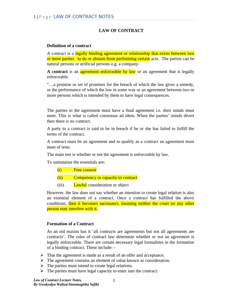 Law of Contract Essentials and Types | PDF | Offer And Acceptance | Consideration