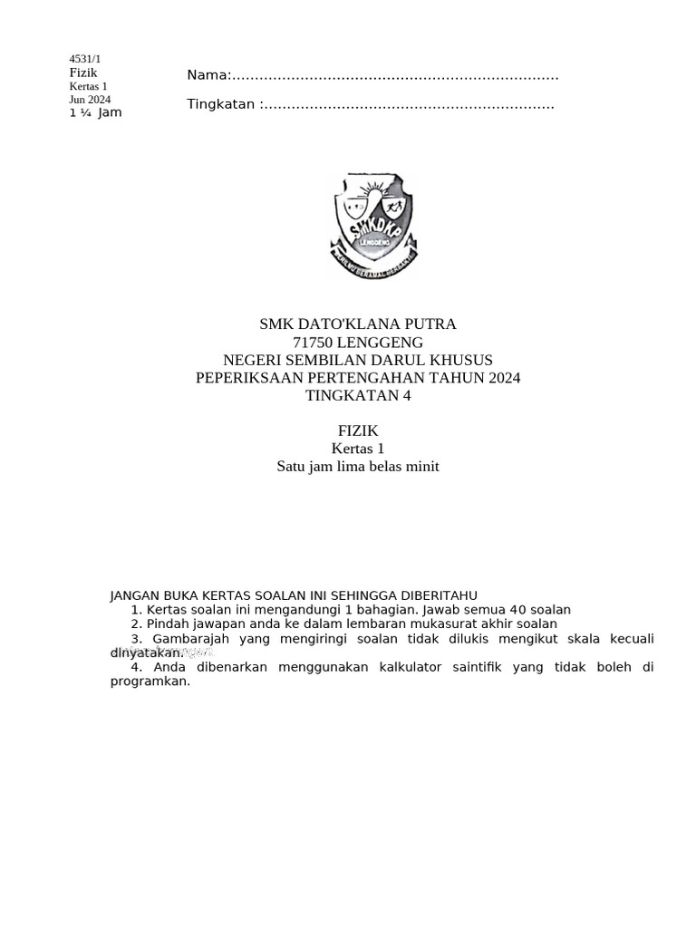 Fizik PPT f4 k1 2024-Dkp | PDF
