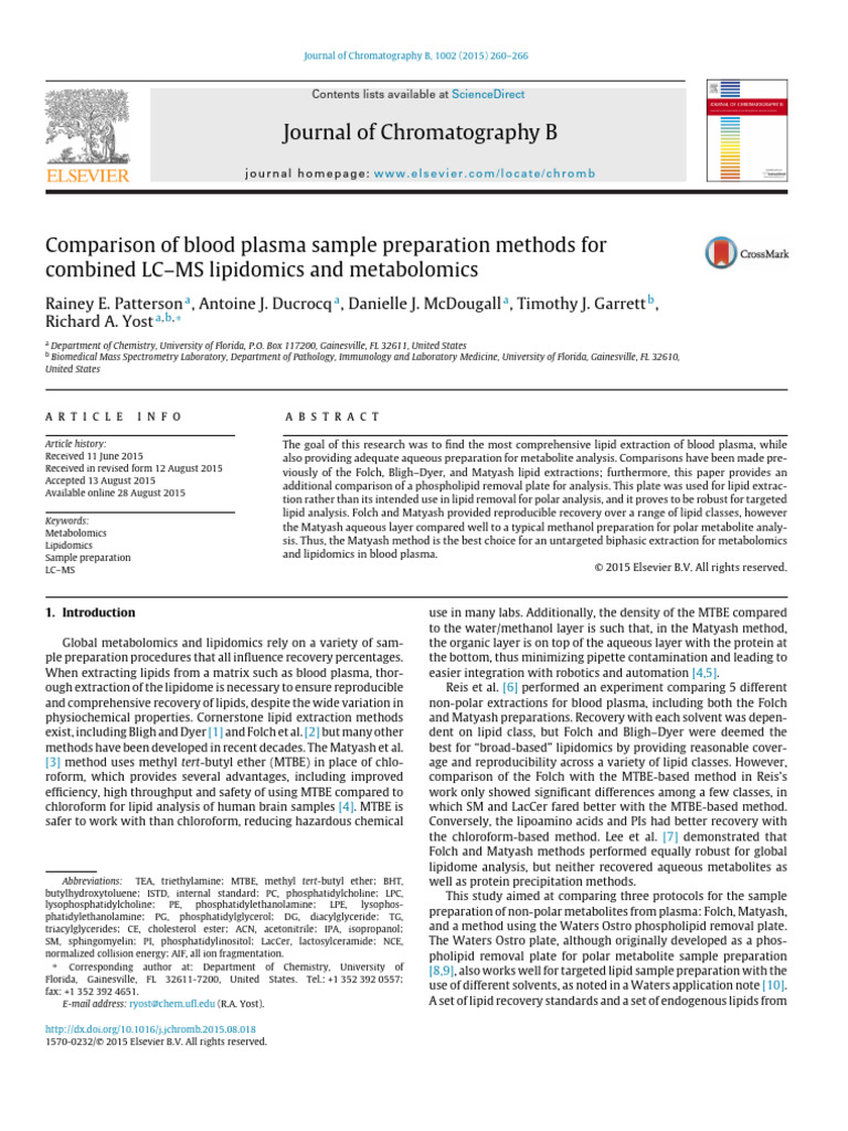 Comparison of Blood Plasma Sample Preparation Methods For Combined LC ...