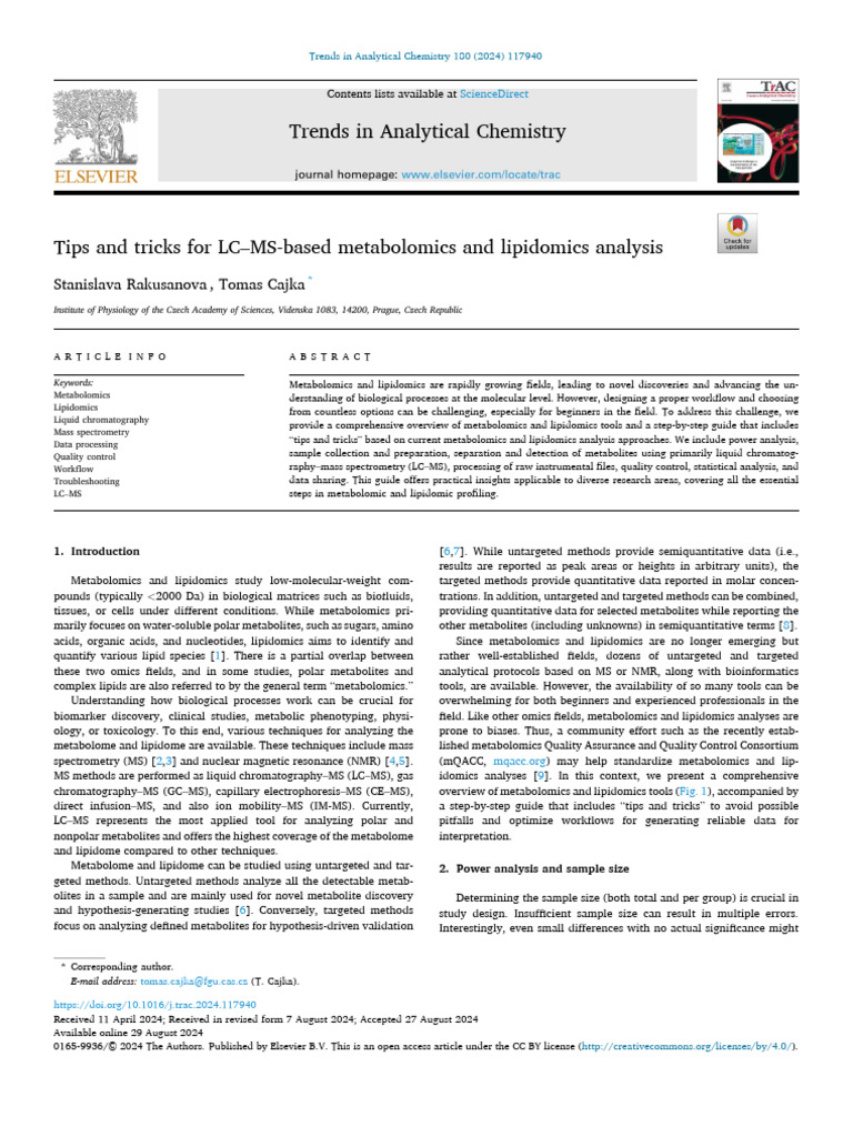Tips and Tricks for LC–MS-based Metabolomics and Lipidomics Analysis ...