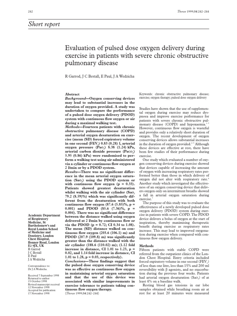 5-11 Evaluation of Pulsed Dose Oxygen Delivery During Exercise in Patients With Severe Chronic ...