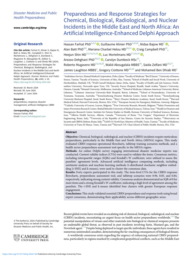 Preparedness and Response Strategies For Chemical Biological ...