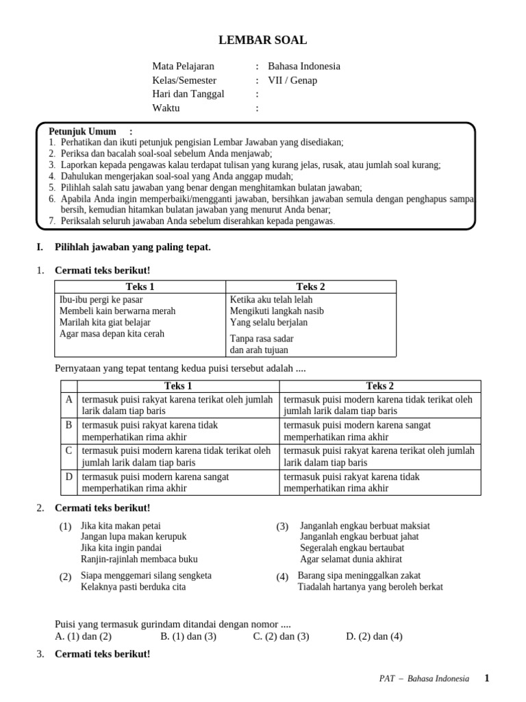 Soal Kelas 7 2024 | PDF | Seni & Disiplin Bahasa