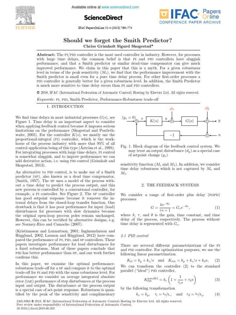 Smith Predictor in PID Control Debate | PDF | Control Theory | Control ...