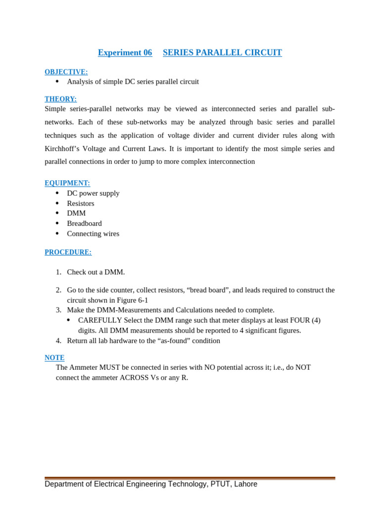 Lab 6 Series Parallel Circuit | PDF | Electrical Network | Series And Parallel Circuits