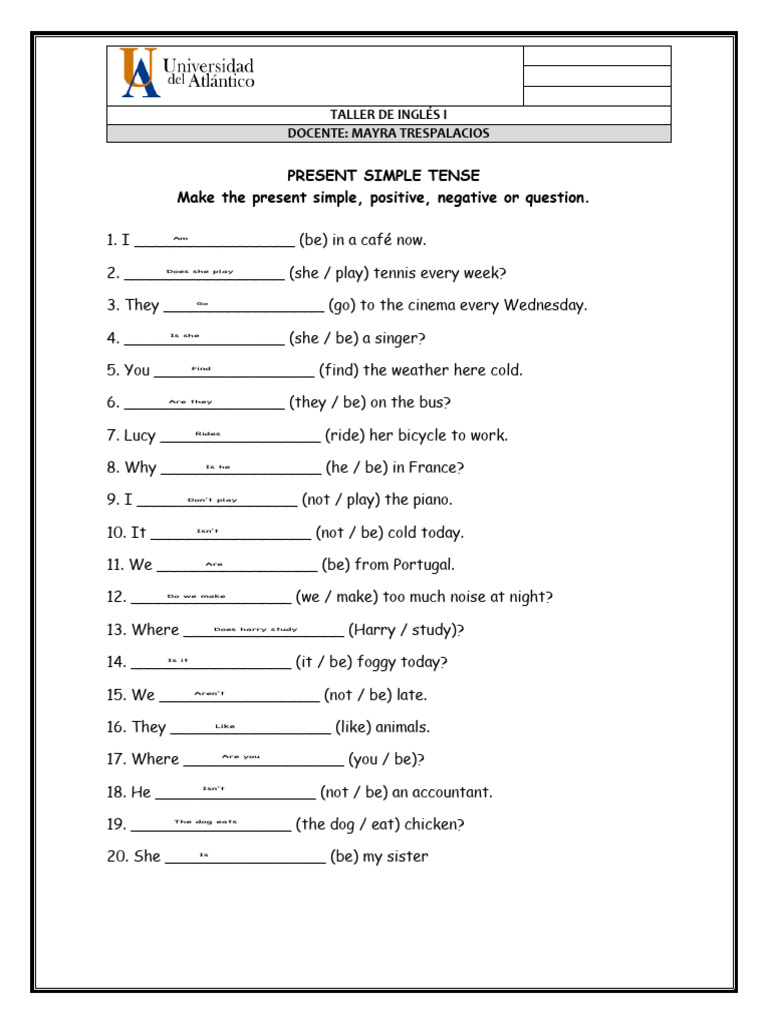 Grammar Worksheet 2 | PDF