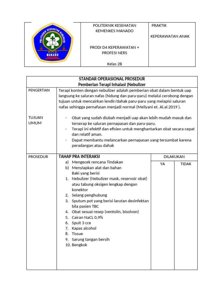 SOP Terapi Inhalasi (Nebulizer) - 1 | PDF | Pengembangan Diri