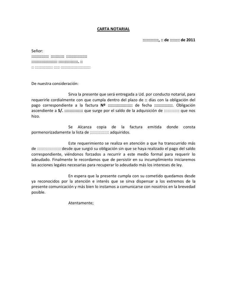 CARTA NOTARIAL de Ultimo Requerimiento de Pago