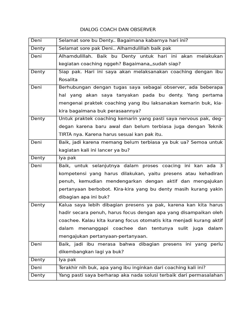 Praktik Coaching: Dialog Deni dan Denty | PDF