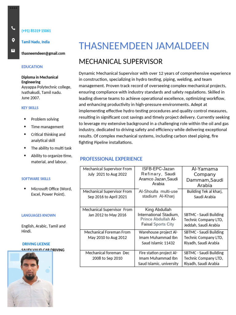 Mechanical Piping Supervisor | PDF | Welding | Construction