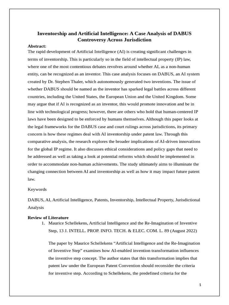 Inventorship and Artificial Intelligence | PDF | Intellectual Property ...