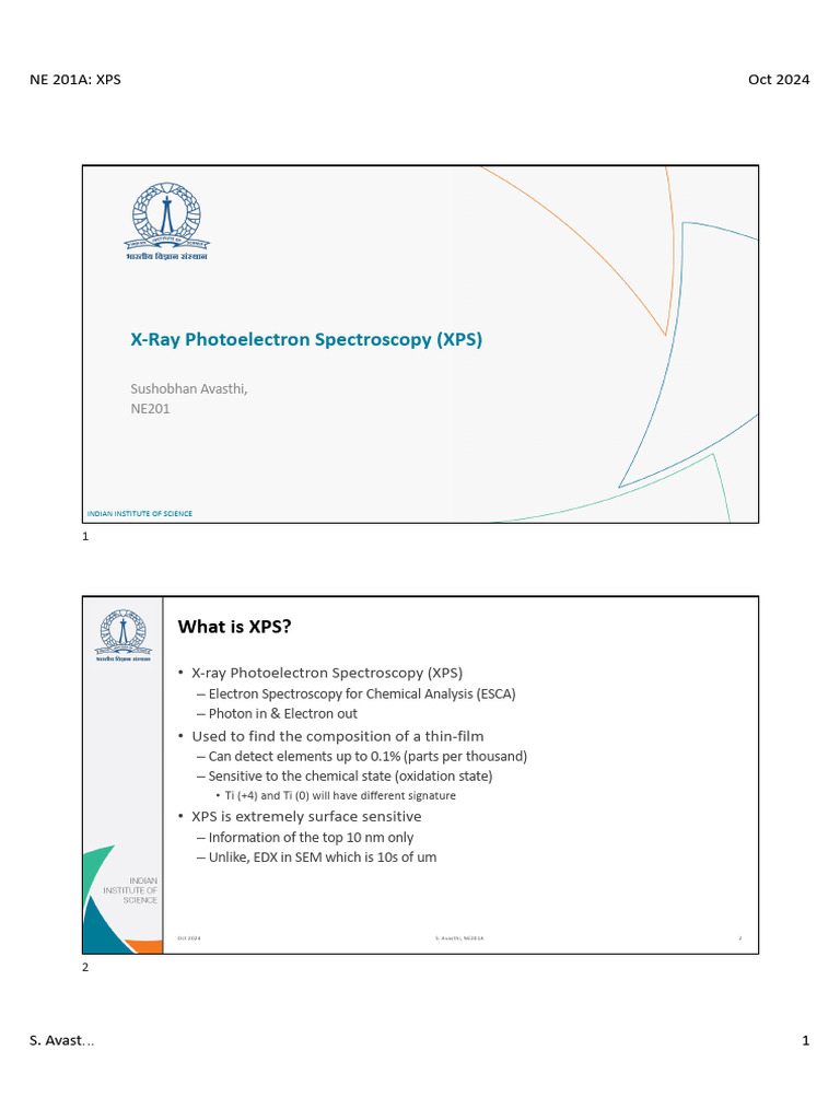 XPS 1 Updated | PDF | X Ray Photoelectron Spectroscopy | Photoelectric ...