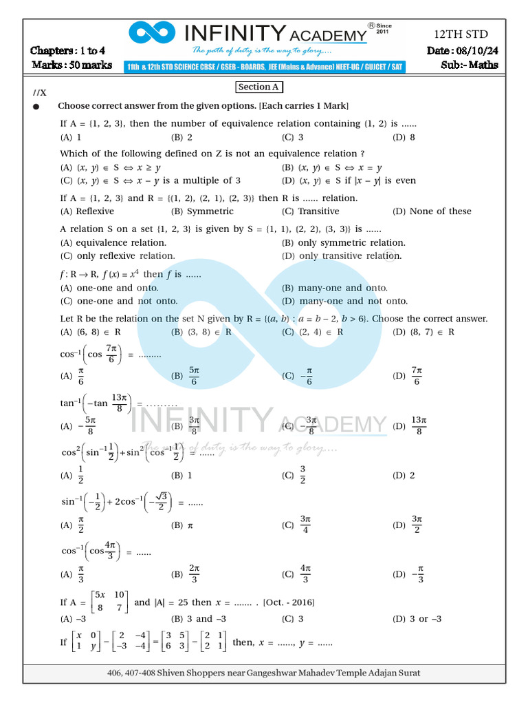 12th Maths 2 | PDF | Matrix Theory | Mathematical Analysis