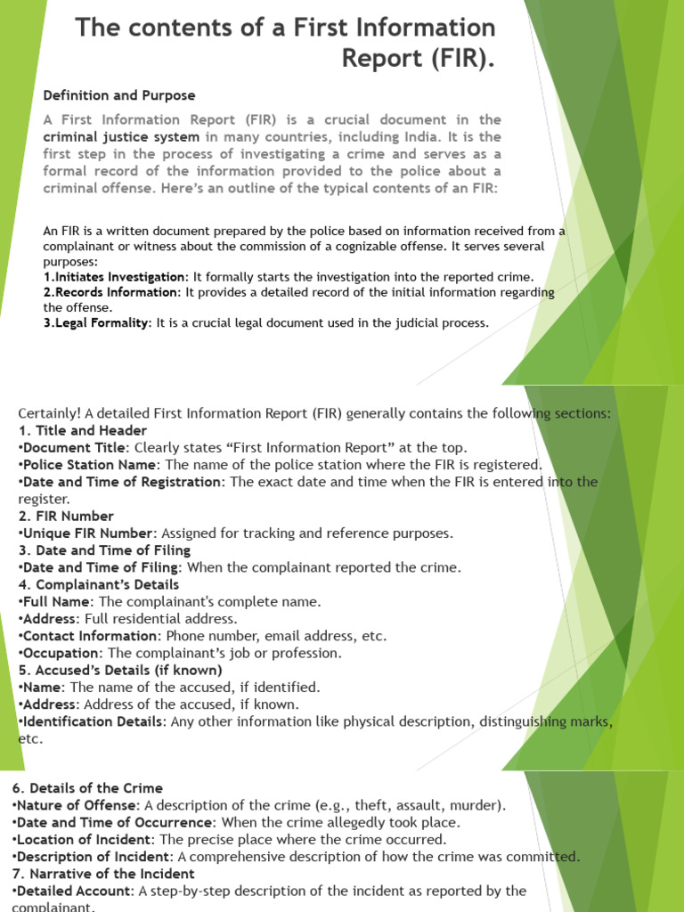 The Contents of A First Information Report ( | PDF | Crimes | Crime & Violence