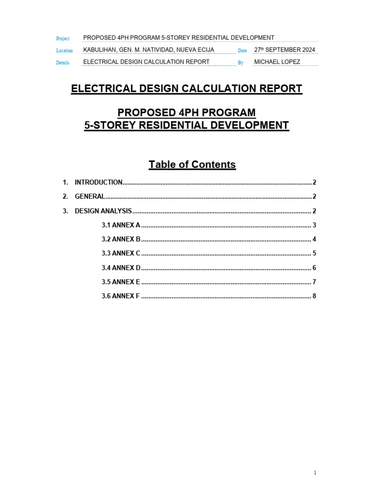 SAMPLE Electrical Design Calculation | PDF | Electrical Conductor ...
