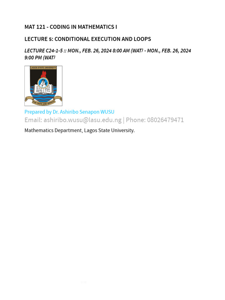 MAT 121 Lesson_ 5 | PDF | Control Flow | Computer Science