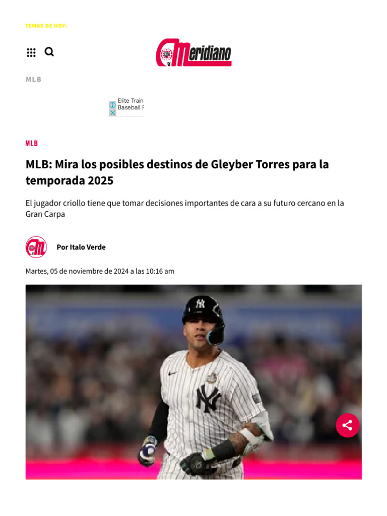MLB - Mira Los Posibles Destinos de Gleyber Torres para La Temporada 2025 | PDF | Liga Mayor de ...
