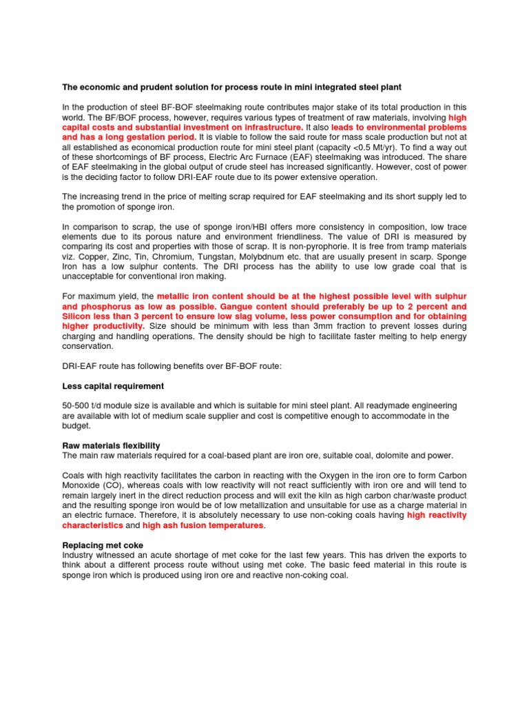 Dri Eaf Vs BF Bof - Route | PDF | Steelmaking | Coke (Fuel)