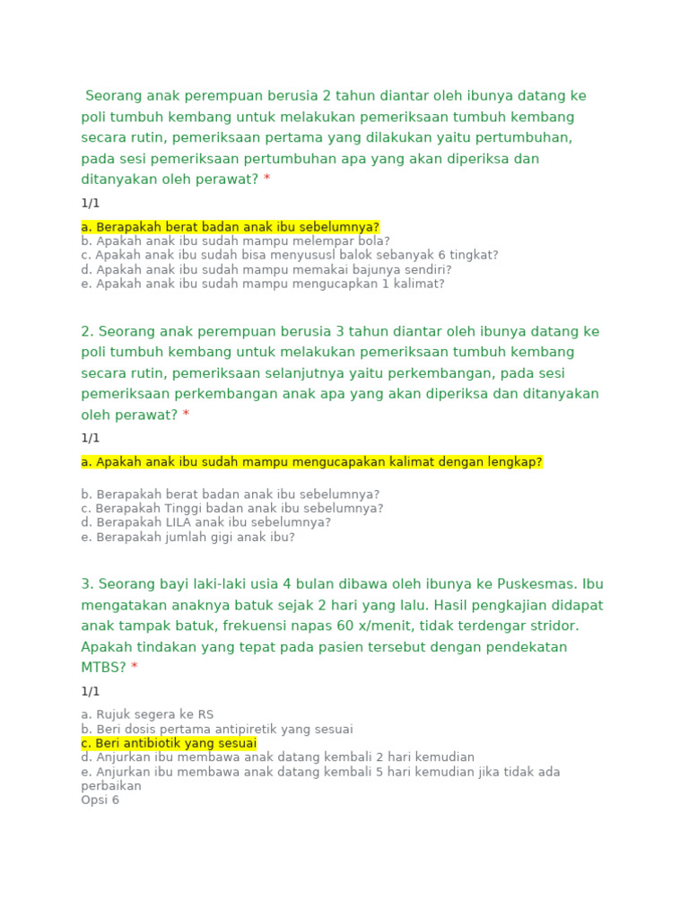 Soal Uas Perawatan Anak Dari Bu Ati | PDF | Kesehatan Holistik