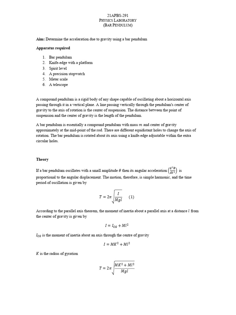 Bar Pendulum | PDF | Pendulum | Rotation Around A Fixed Axis