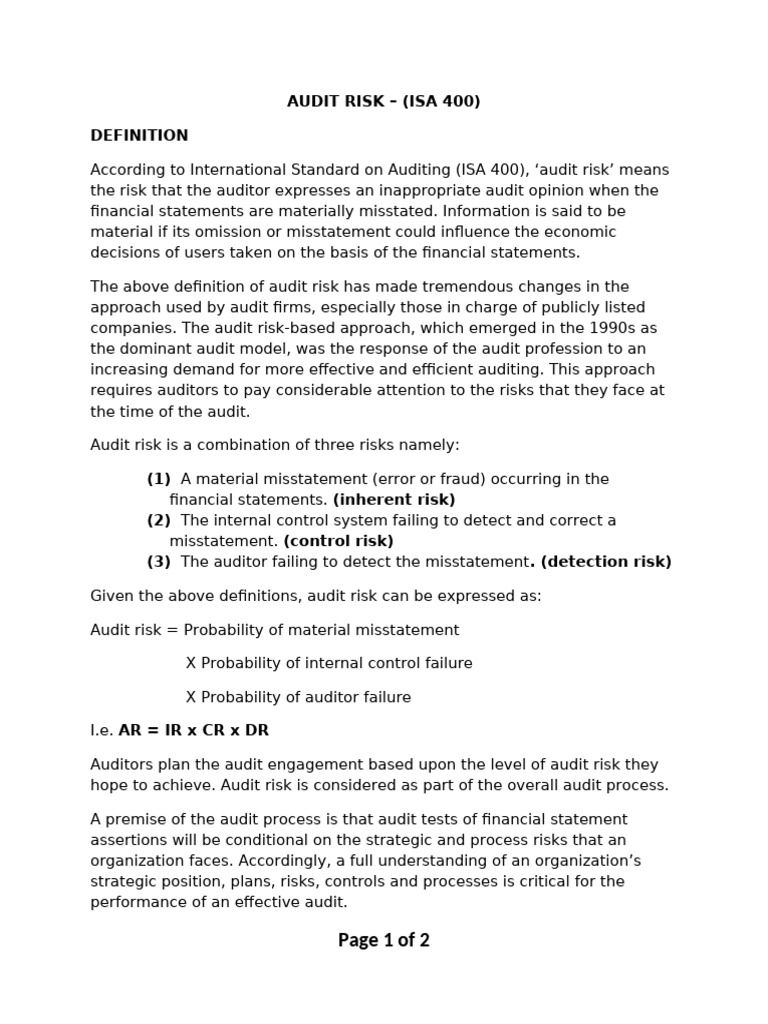 Audit Risk (Isa 400) | PDF | Audit | Risk
