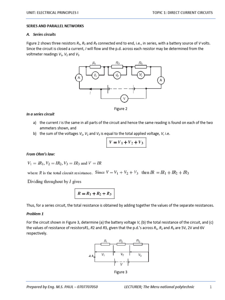 Topic 1 d.c Circuits II | PDF | Series And Parallel Circuits | Resistor