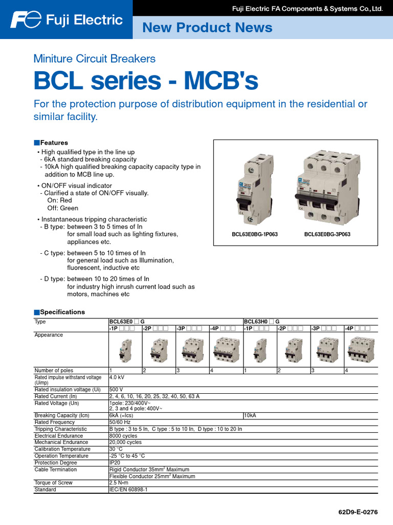 BCL Series Miniature Circuit Breakers | PDF | Power Engineering ...