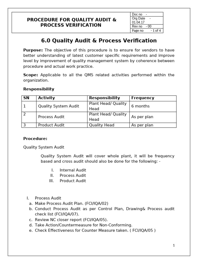 Quality Audit & Process Verification | PDF | Audit | Verification And ...