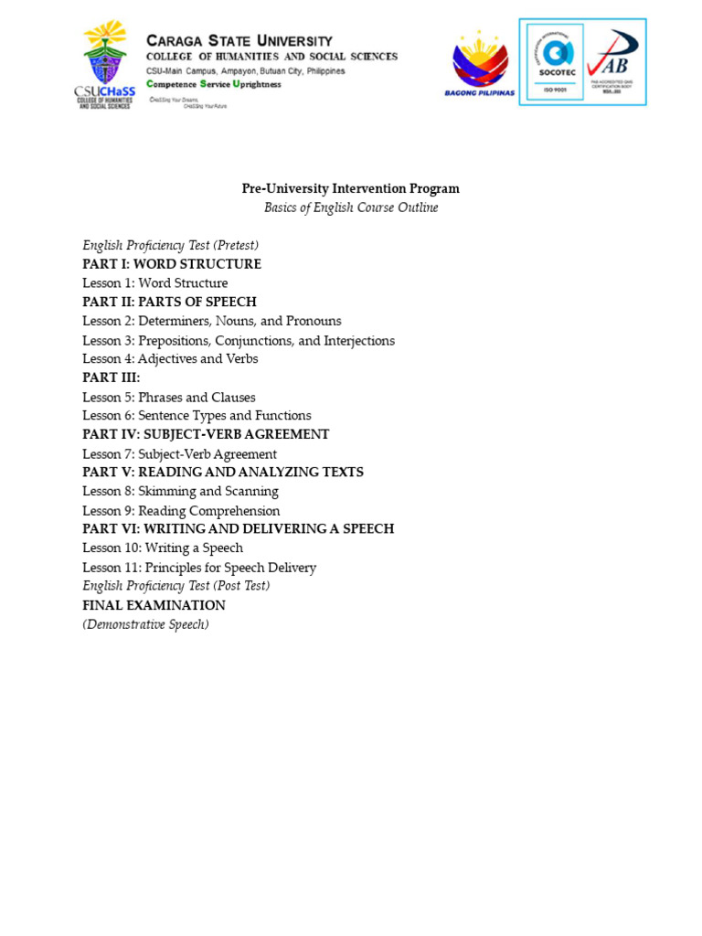 Pre UIP English Course Outline | PDF