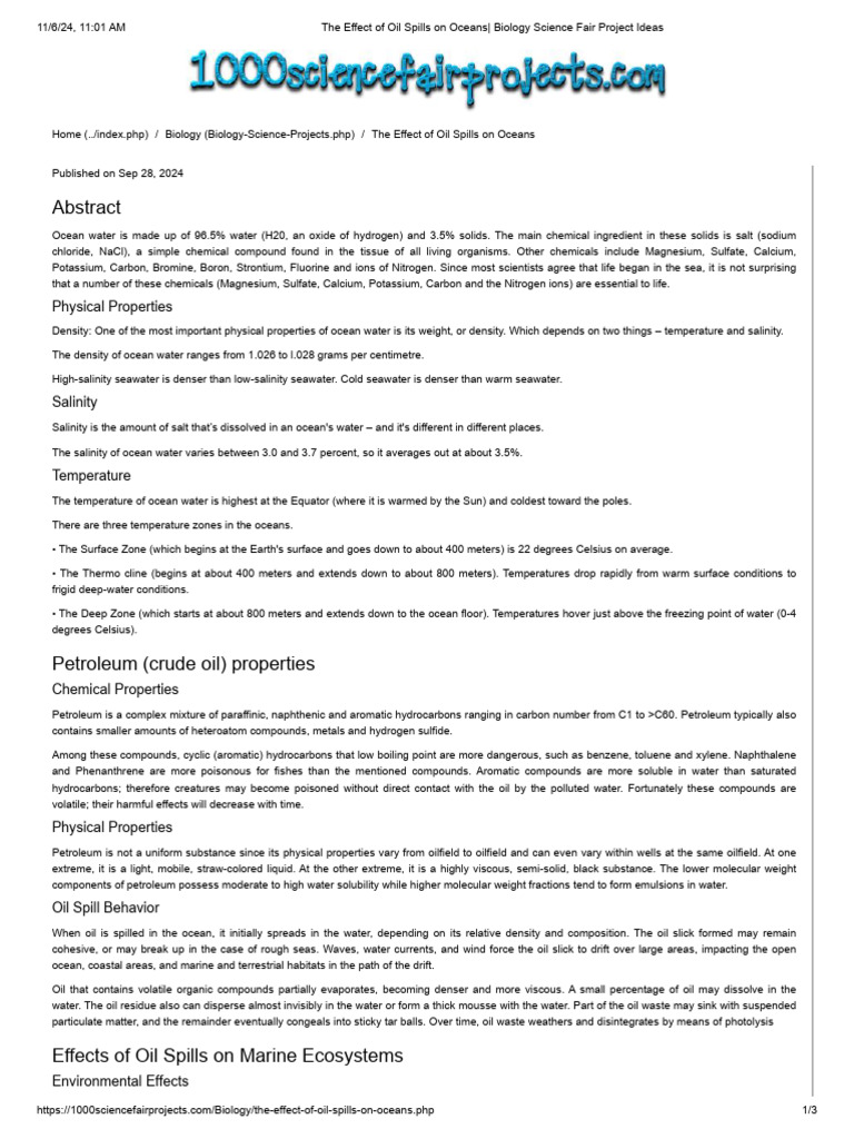 Impact of Oil Spills on Marine Life | PDF | Seawater | Oceans