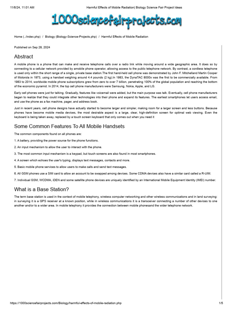 Harmful Effects of Mobile Radiation - Biology Science Fair Project ...
