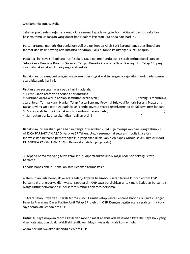 Teks MC Kegiatan Serah Terima Lende Tovea 3 | PDF | Ilmu Sosial | Kajian Bahasa Asing